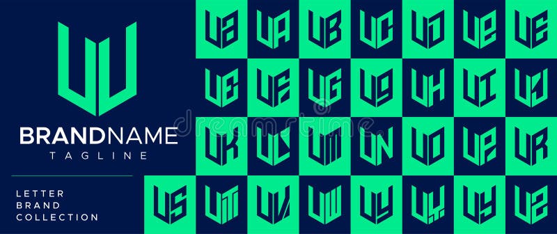 Modern Line Shield Letter U UU Logo Design Set. Simple Security Initial ...