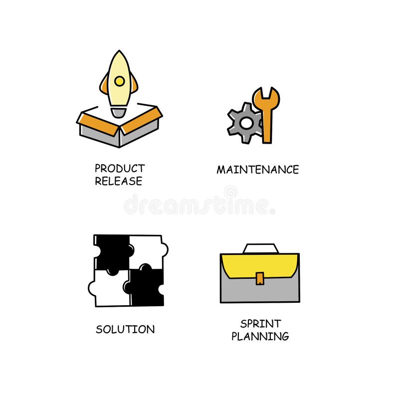 Modern Linear Button with Startup Icons on Light Background. Innovation ...