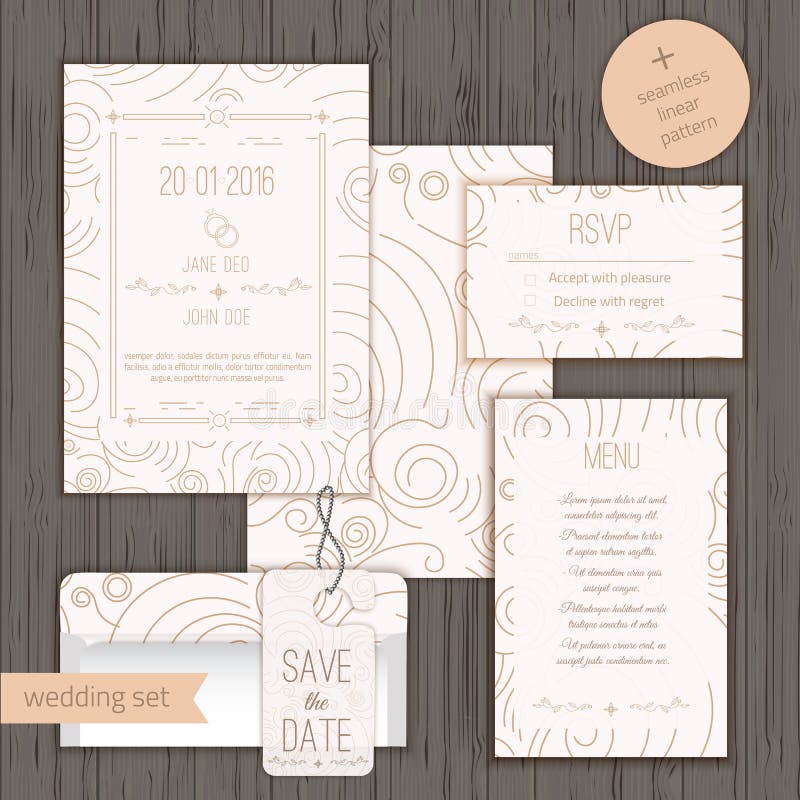 Modern Linear Wedding Invitation Card Design Set Stock Vector ...