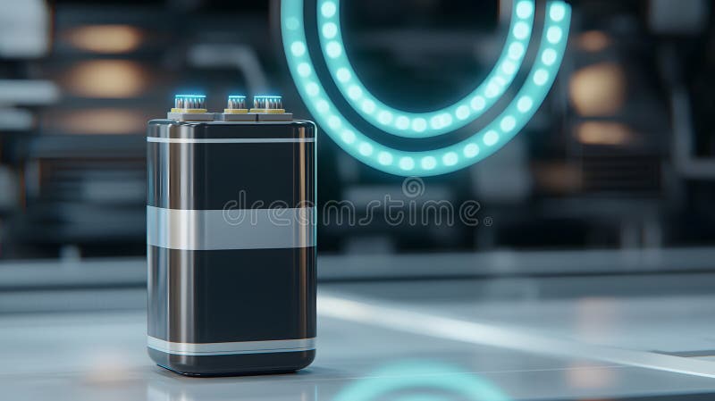 Modern Lithium Battery on Clean Futuristic Background with Circular ...