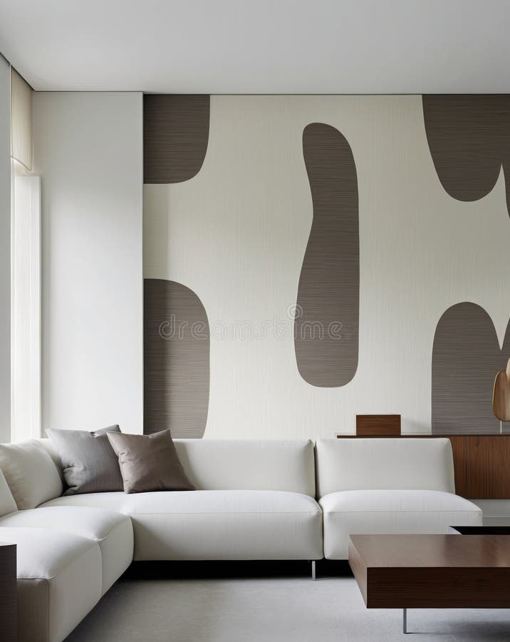 Modern Living Room Modern Abstract Shapes Wallpaper Stock Image - Image ...
