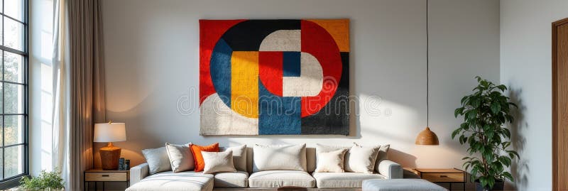 Modern Living Room with Abstract Wall Art and Cozy Sofa Stock ...