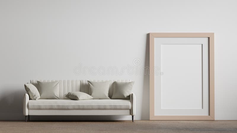 Modern Living Room with Blank Frame. 3d Rendering Stock Illustration ...