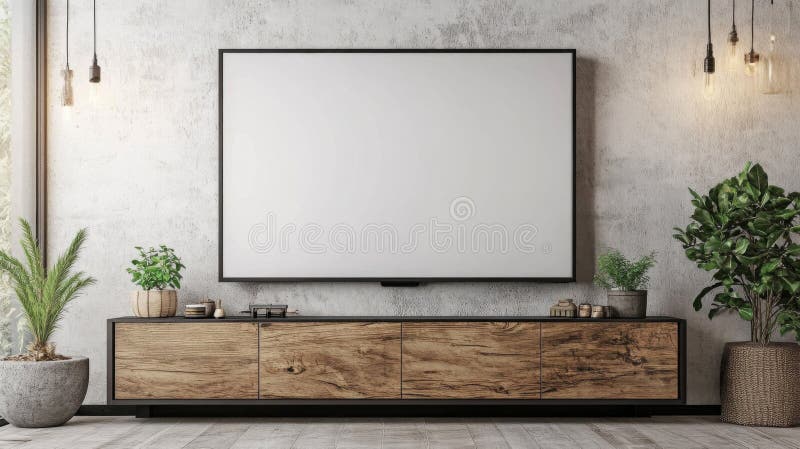 Modern Living Room with Blank TV Screen Mockup Stock Illustration ...