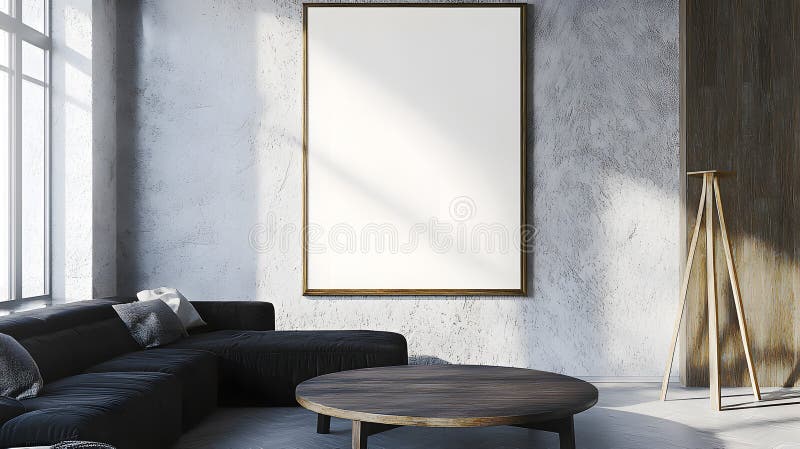 Modern Living Room with Blank Wall Frame Stock Illustration ...