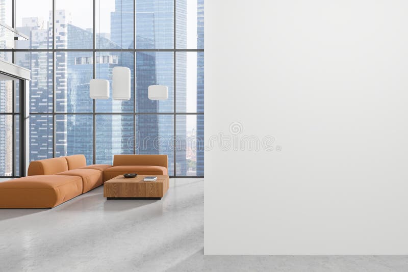 Modern Living Room with Blank Wall for Mockup Template. 3D Rendering ...