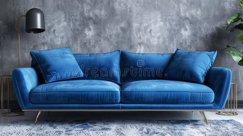 Modern Living Room with Blue Sofa. Loft Interior in Trendy Colors Stock ...