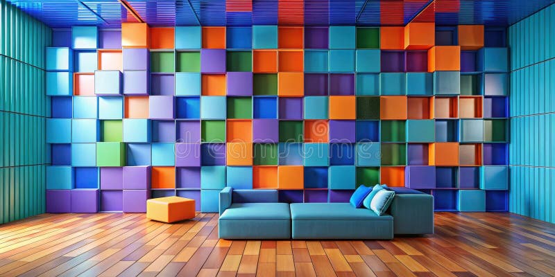 Modern Living Room with Colorful Cube Wall and Sofa. Generative AI ...