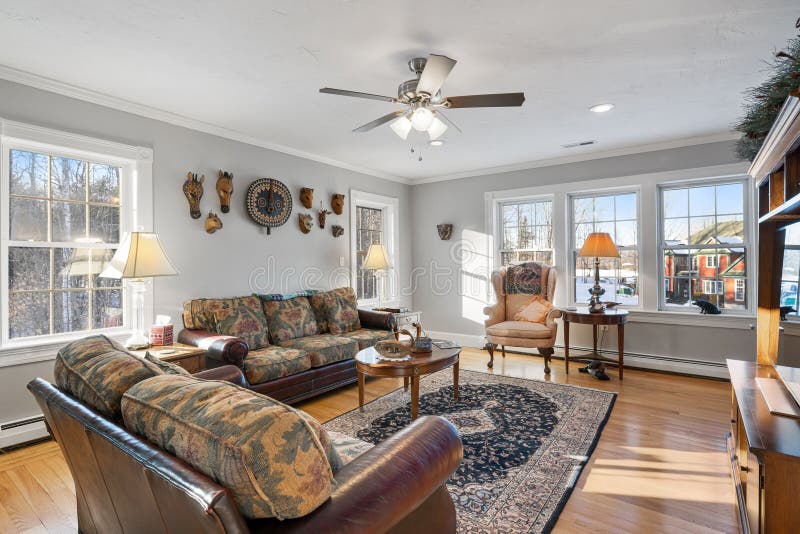 Modern Living Room with a Comfortable Seating Area with Hanging ...