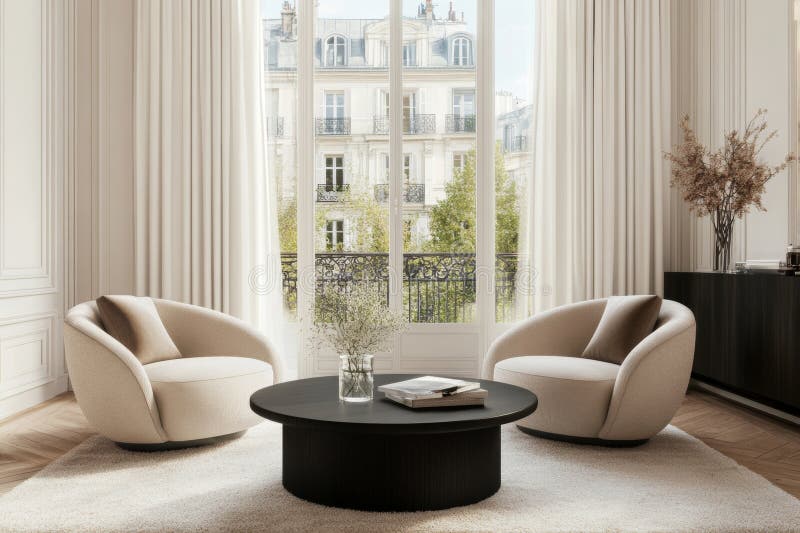 Modern Living Room with Couches and Lounge Chairs in a Classic Setting ...