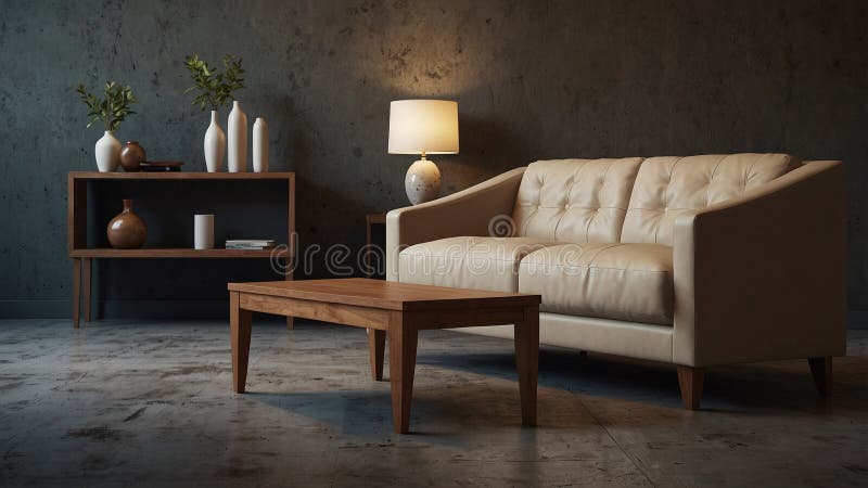 Modern Living Room with Cream Sofa, Wooden Coffee Table, and Elegant ...
