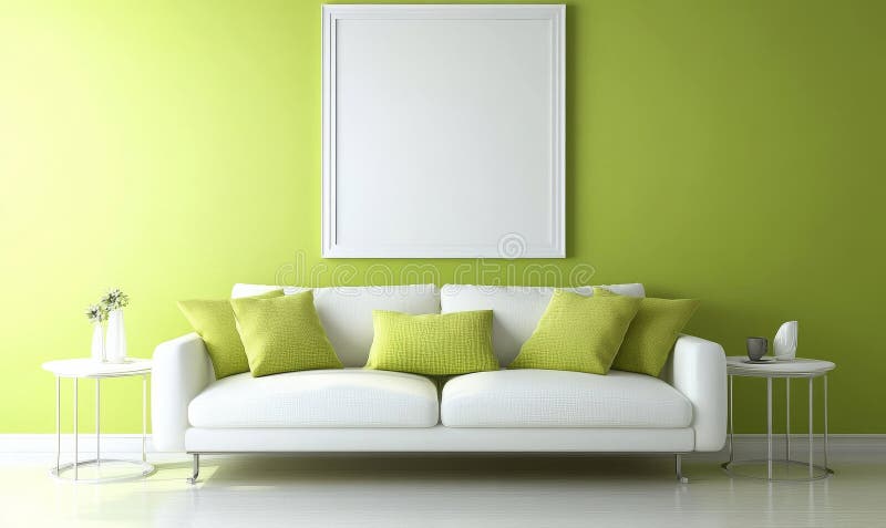 Modern Living Room Design with a Backdrop of Green Walls Stock Photo ...