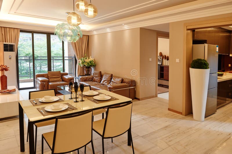 Modern Living Room and Dining Area Stock Photo - Image of elegant ...