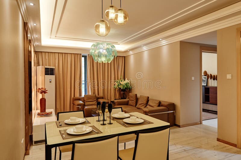 Modern Living Room and Dining Area Stock Image - Image of decor, desk ...