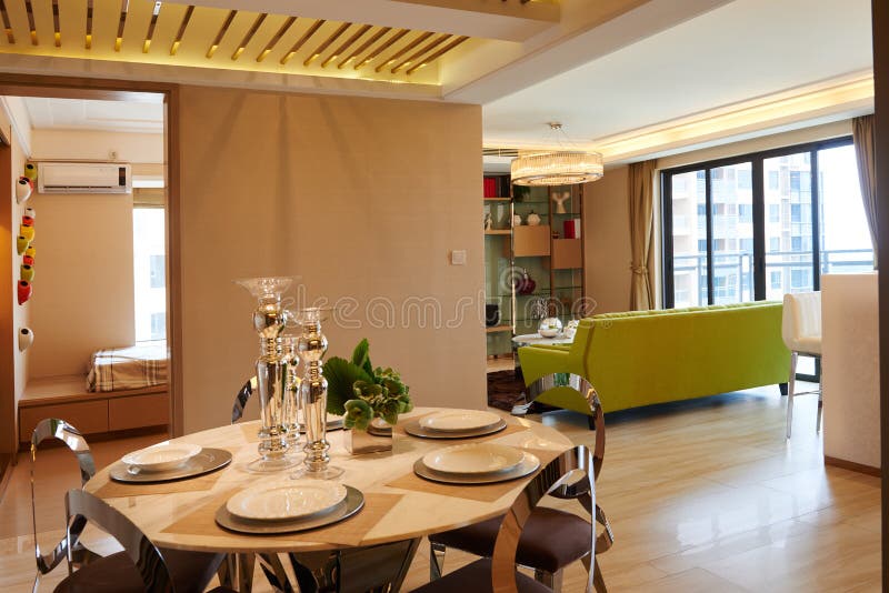 Modern Living Room and Dining Area Stock Image - Image of furniture ...