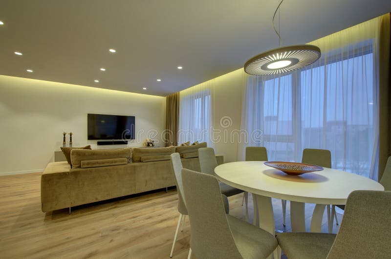 Modern Living Room and Dining Area Stock Image - Image of interior ...