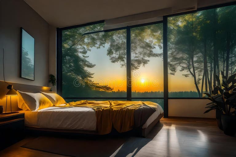 Modern Living Room in Evening Generated by Ai Tool Stock Illustration - Illustration of wall ...