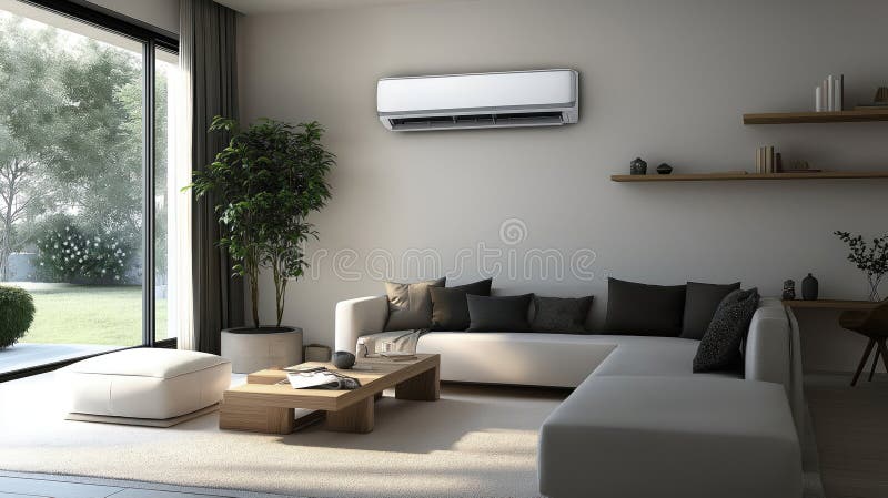 Modern Living Room Features Energy Efficient Mini-split HVAC System ...