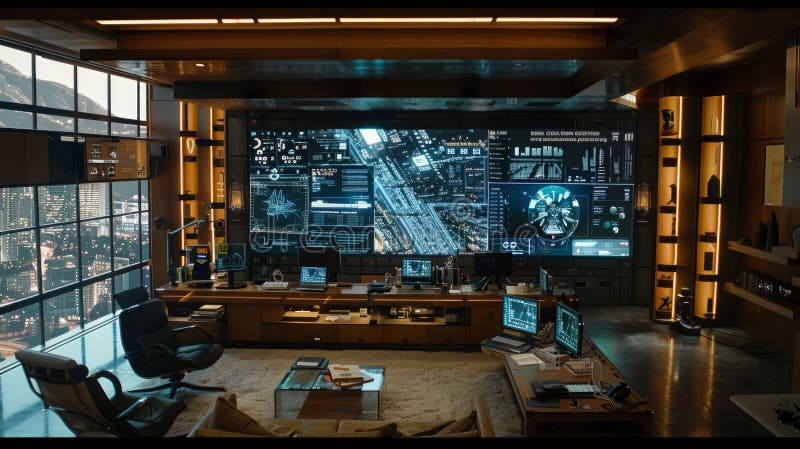 Modern Living Room Featuring a Large Screen and a Computer, Creating ...