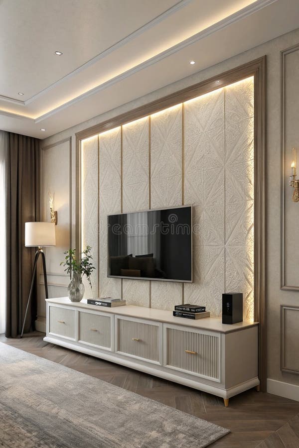 Contemporary Interior Wall Panel Backlight Tv Installation Console ...