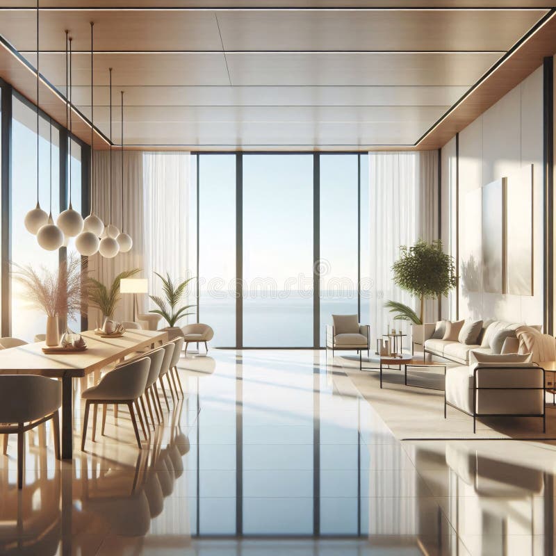 A Modern Living Room with Floor-to-ceiling Windows Overlooking the ...