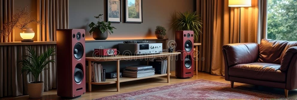 Modern Living Room with High-end Audio System and Comfortable Seating ...