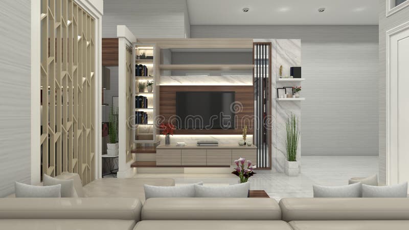 Modern Living Room Idea with TV Cabinet Stock Illustration ...