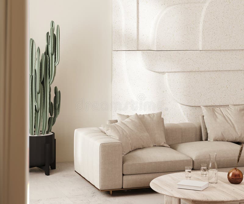 Modern Living Room Interior in Beige Tones with Sofa with Coffee Table ...