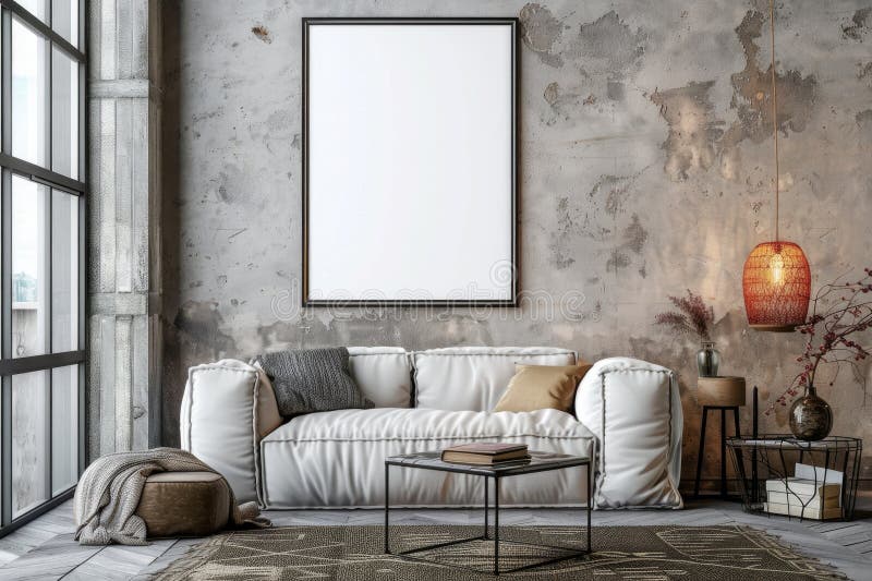 Modern Living Room Interior with Blank Wall Art Frame Stock Image ...