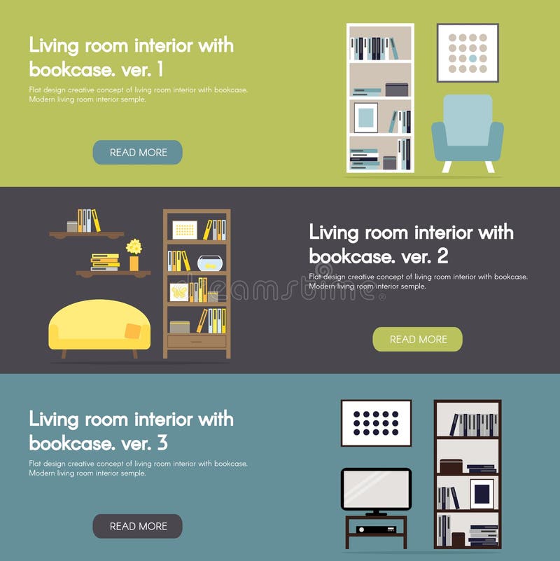 Interior Design Modern Living Room Banner Stock Vector - Illustration ...