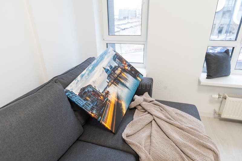 Modern Living Room Interior with Canvas. Stock Image - Image of ...