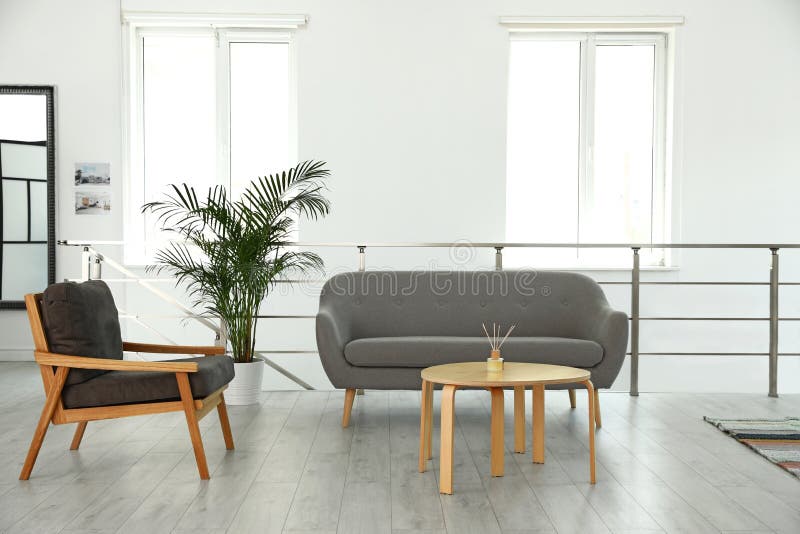 Modern Living Room with Comfortable Furniture Stock Image - Image of ...