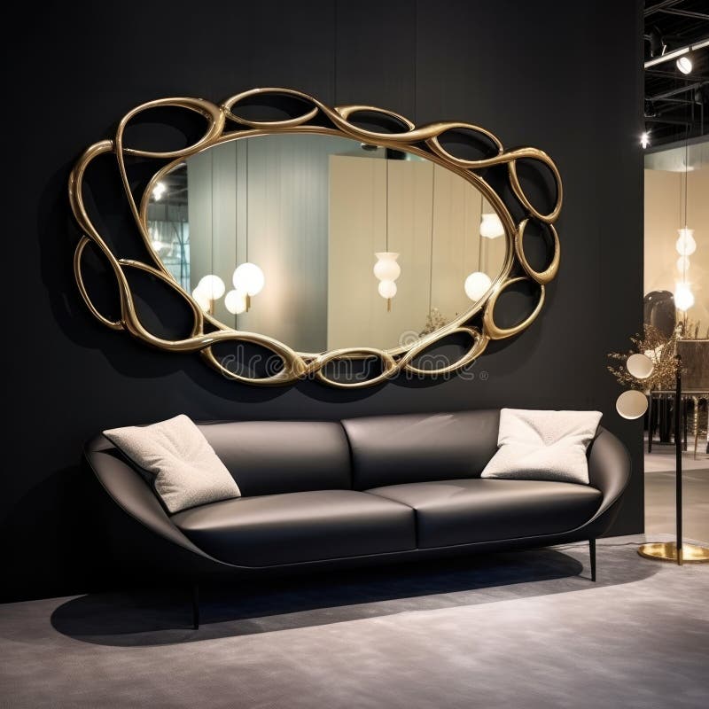 Modern Living Room Interior with Comfortable Sofa and Big Oval ...