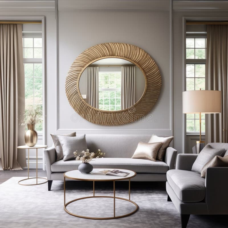 Modern Living Room Interior with Comfortable Sofa and Big Oval ...