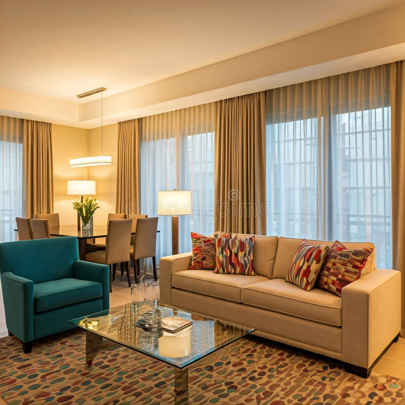 Modern Living Room Interior with Cozy Sofa and Bright Lighting Stock ...