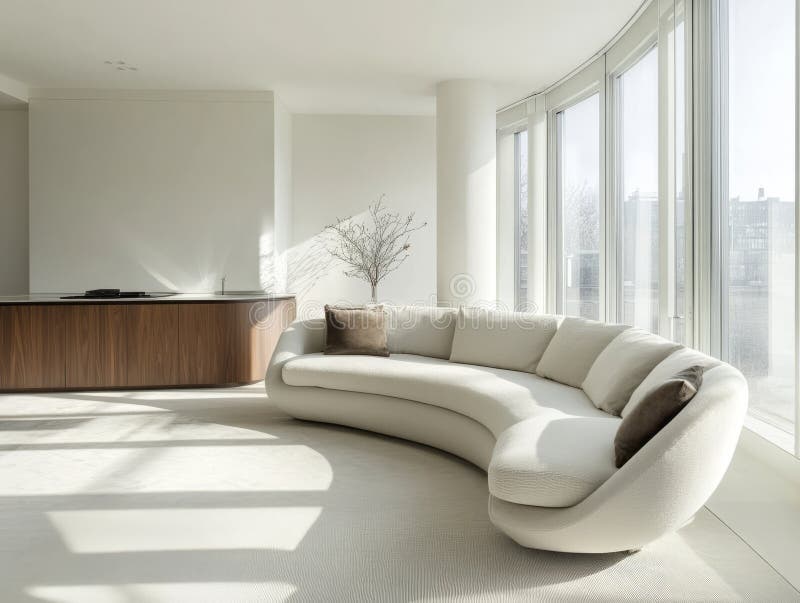 Modern Living Room Interior with Curved Sofa Stock Illustration ...