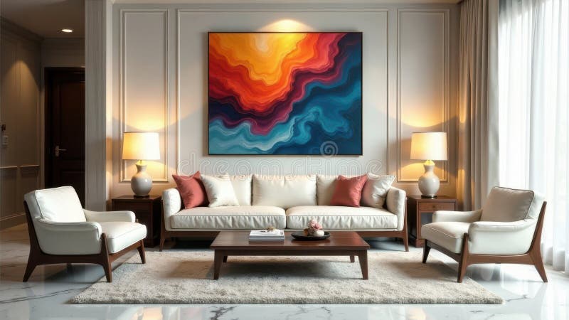 Modern Living Room Interior Design with Abstract Wall Art and ...