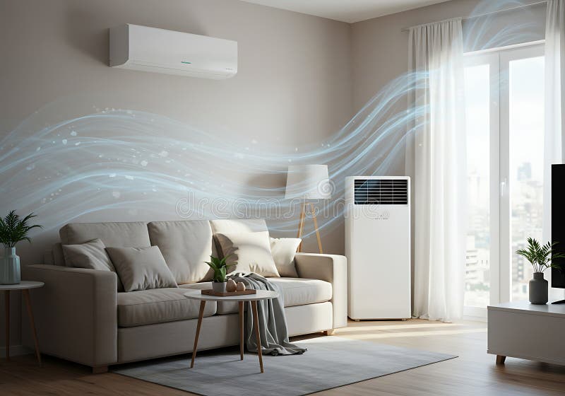 Modern Living Room Interior Design with Air Conditioning System and ...