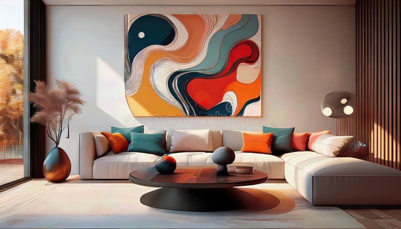 Modern Living Room Interior Design Bold Abstract Artwork Transforms ...