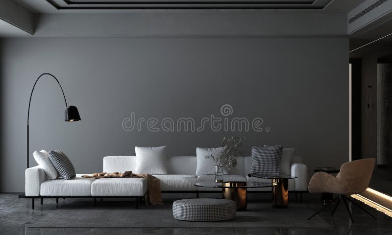 Modern Living Room Interior Design and White Concrete Texture Wall ...