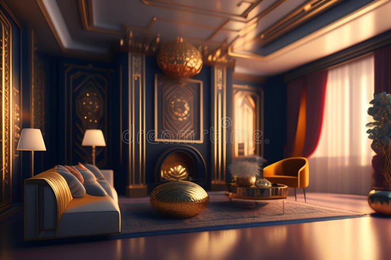 Modern Living Room Interior Design. 3d Rendering Concept of Living Room ...