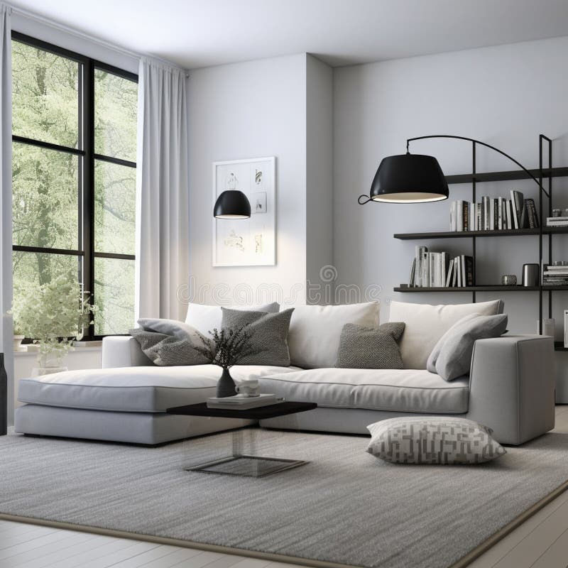 Modern Living Room Interior Design. Generative Ai Stock Illustration ...