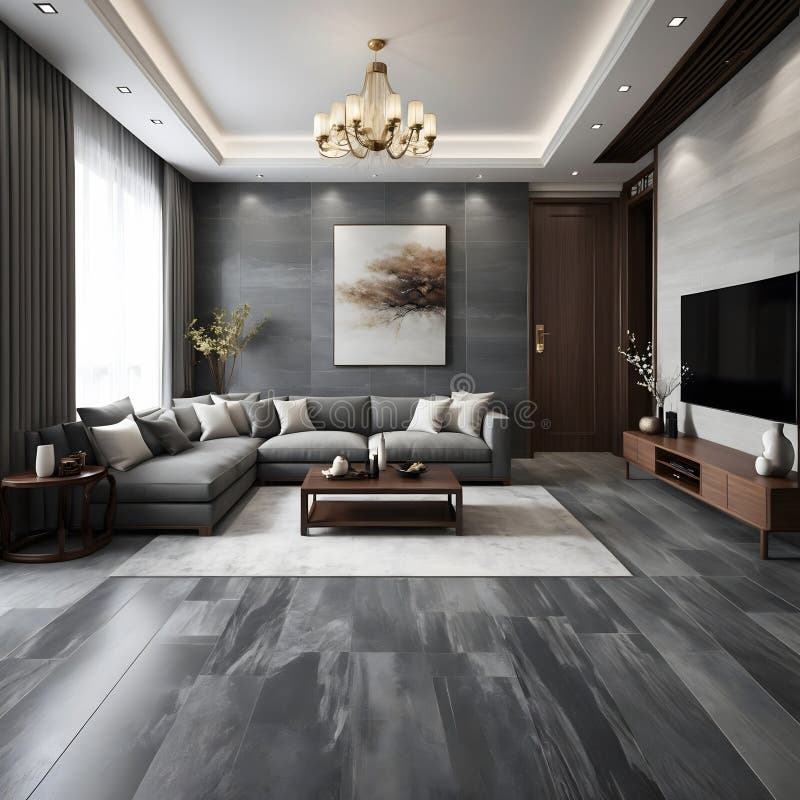 Modern Living Room Interior Design with a Gray Sectional Sofa and a ...