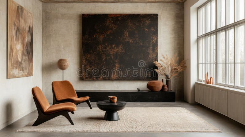 Modern Living Room Interior Design with Neutral Tones Stock ...