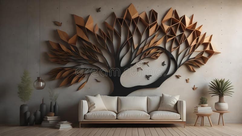 Modern Living Room Interior Design with Tree and Sofa. Generative Ai ...