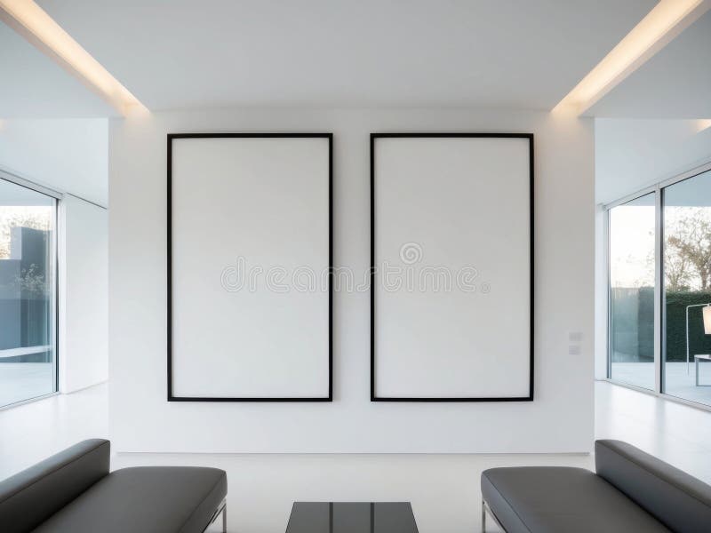 Modern Living Room Interior Design with Two Blank Frames. Stock Photo ...