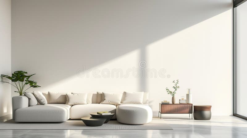 Modern Living Room Interior with an Empty White Wall and Copy Space ...