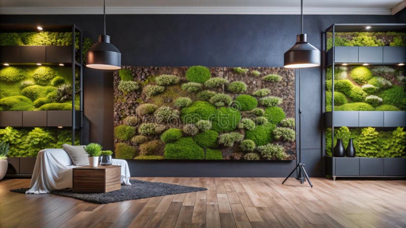 Modern Living Room Interior with a Green Moss Wall and a White Sofa ...