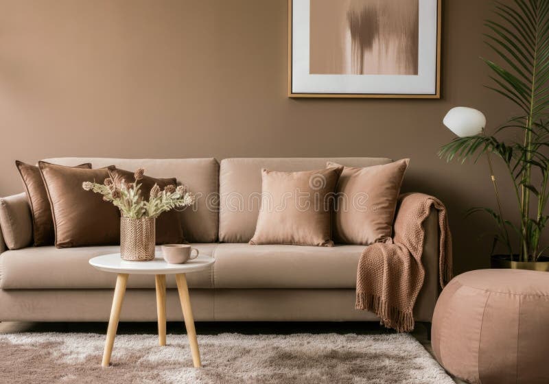Modern Living Room Interior with Mocha Mousse Color and Plush Textures ...