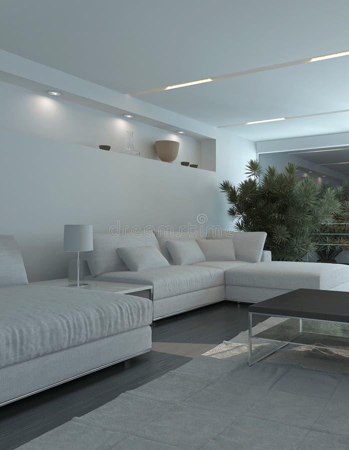 Modern Living Room Interior at Night Stock Image - Image of ...